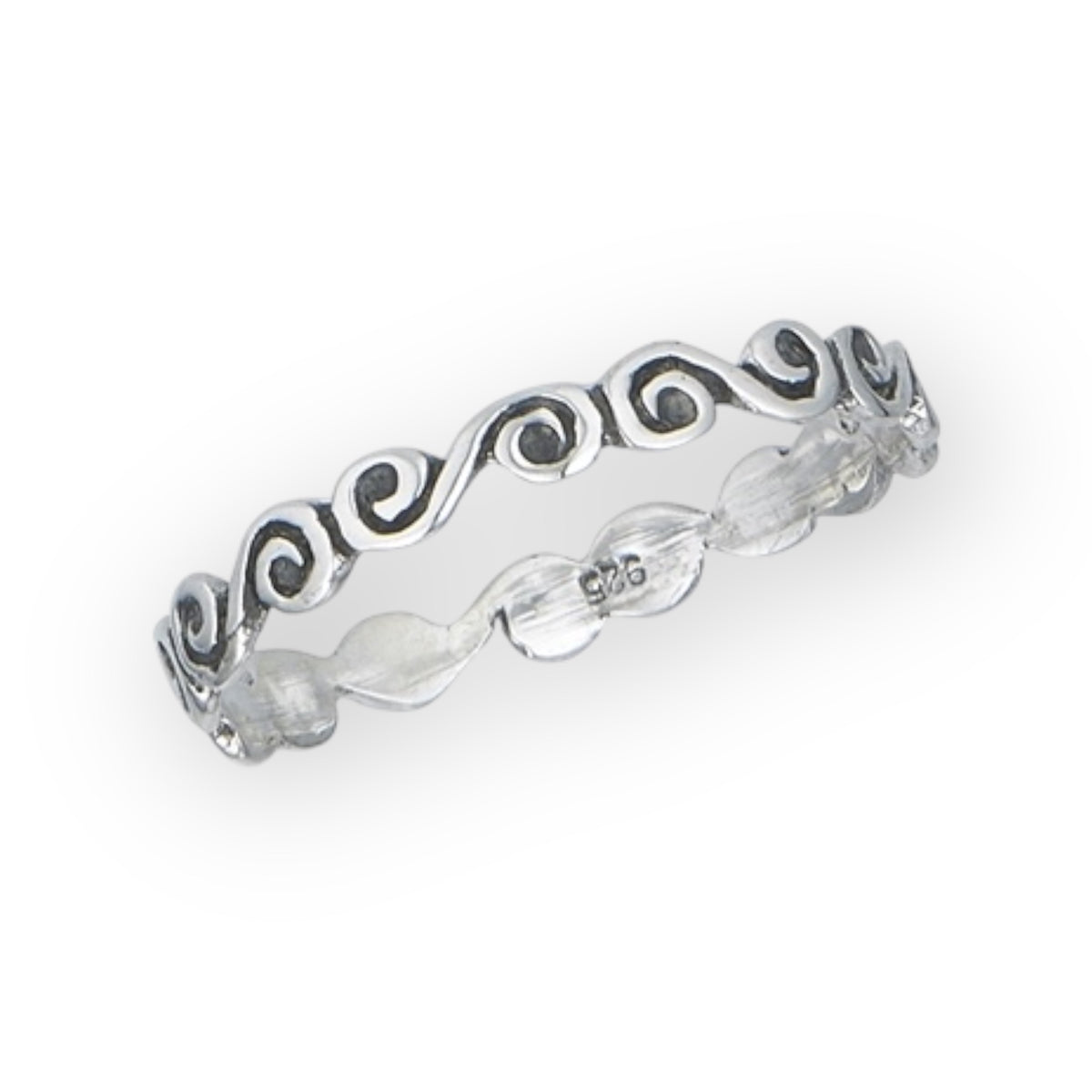 Little Swirls Narrow Band Sterling Silver Ring – Simple Natural Design
